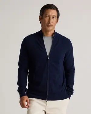 Quince Mongolian Cashmere Full Zip Sweater - True Navy