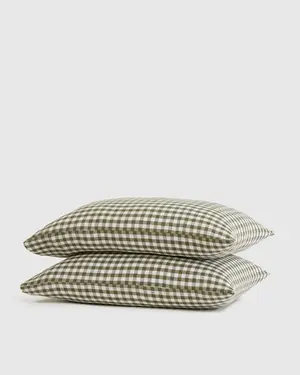 Quince European Linen Pillowcase Set - Olive Gingham