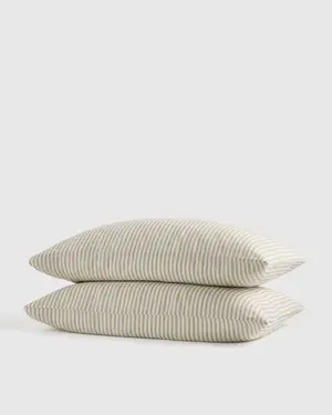 Quince European Linen Pillowcase Set - Willowleaf/white Stripe