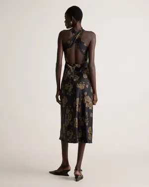 Quince Washable Stretch Silk High Neck Midi Dress - Caper Eclipse