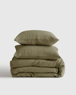 Quince European Linen Duvet Cover Set Aloe