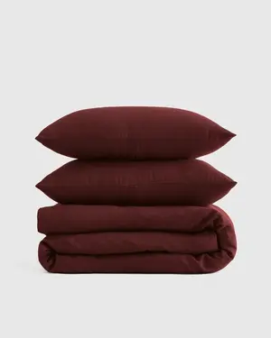 Quince European Linen Duvet Cover Set - Burgundy