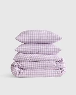 Quince European Linen Duvet Cover Set - Lavender Gingham