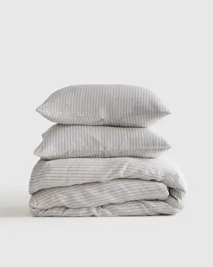 Quince European Linen Duvet Cover Set - Mist/white Stripe