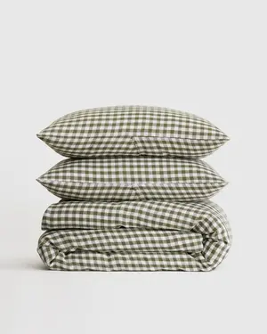 Quince European Linen Duvet Cover Set Olive Gingham