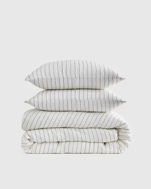 Quince European Linen Duvet Cover Set - Pencil Stripe