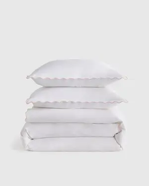 Quince European Linen Duvet Cover Set White/rose