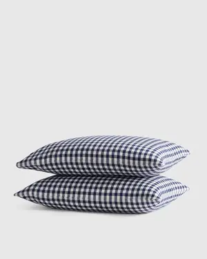 Quince European Linen Gingham Pillowcase Set - Navy