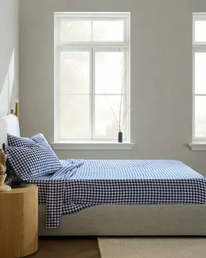 Quince European Linen Gingham Pillowcase Set - Navy