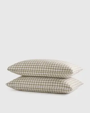 Quince European Linen Gingham Pillowcase Set Willowleaf
