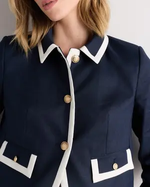 Quince European Stretch Linen Cropped Lady Jacket - Deep Navy/ivory