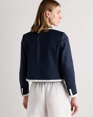 Quince European Stretch Linen Cropped Lady Jacket - Deep Navy/ivory