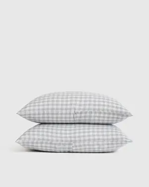 Quince European Linen Gingham Sham Set Blue Fog