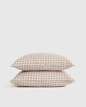 Quince European Linen Gingham Sham Set - Cafe