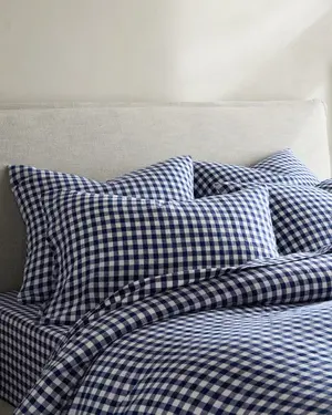 Quince European Linen Gingham Sham Set - Navy