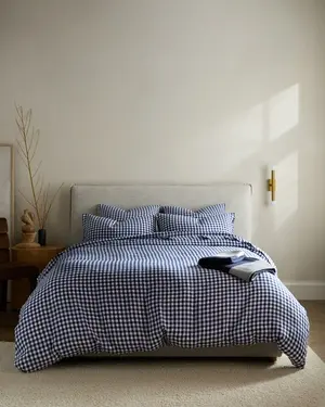 Quince European Linen Gingham Sham Set - Navy