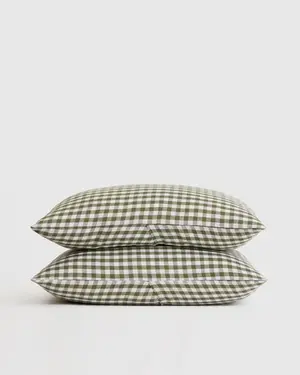 Quince European Linen Gingham Sham Set - Olive
