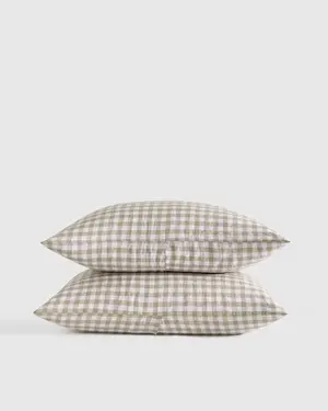 Quince European Linen Gingham Sham Set Willowleaf