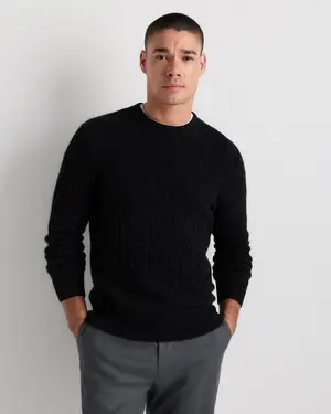 Quince Mongolian Cashmere Cable Crewneck Sweater - Black