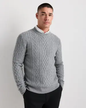 Quince Mongolian Cashmere Cable Crewneck Sweater - Heather Grey