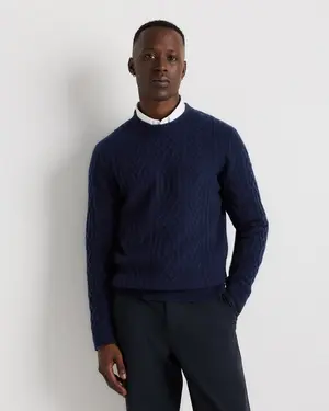 Quince Mongolian Cashmere Cable Crewneck Sweater - True Navy