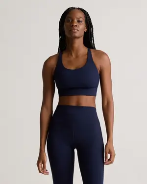 Quince Power-up Long Line Strappy Sports Bra - Deep Navy
