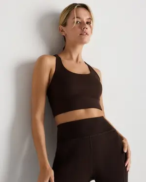 Quince Power-up Long Line Strappy Sports Bra - Espresso