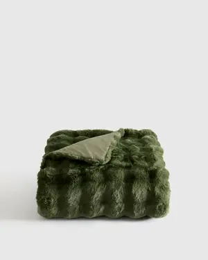 Quince Ruched Faux Fur Throw Forest