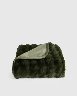 Quince Ruched Faux Fur Throw Pine