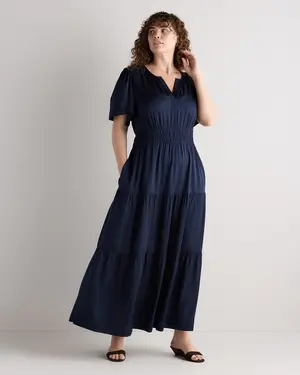 Quince Quince Washable Silk Maxi Dress Navy