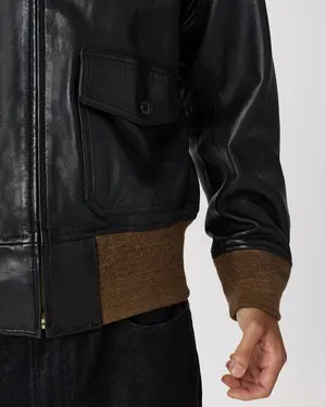 Quince Shearling Collar Leather Flight Jacket - True Black