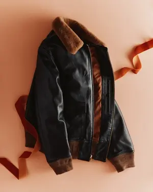 Quince Shearling Collar Leather Flight Jacket - True Black