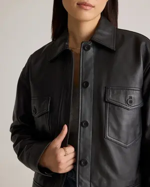 Quince Leather Cropped Jacket - Black