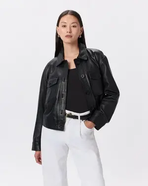 Quince Leather Cropped Jacket - Black