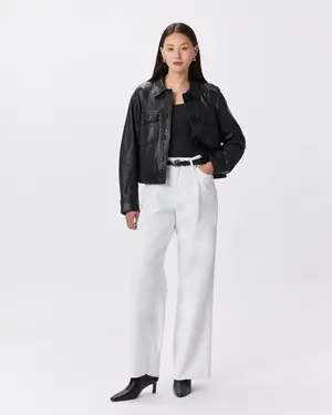 Quince Leather Cropped Jacket - Black