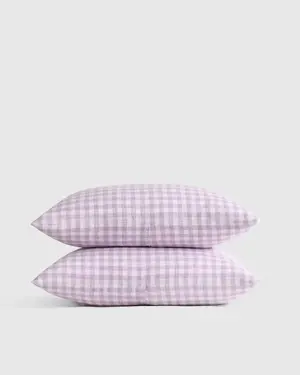 Quince European Linen Sham Set Lavender Gingham