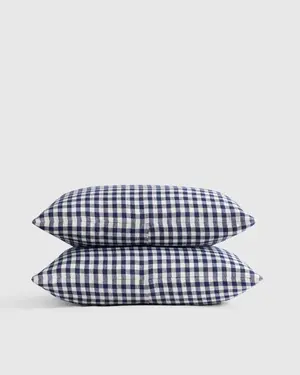 Quince European Linen Sham Set Navy Gingham