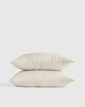 Quince European Linen Sham Set - Willowleaf/white Stripe
