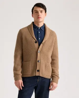 Quince Mongolian Cashmere Shawl Collar Cardigan - Teak