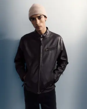 Quince Café Racer Leather Jacket - Rich Brown
