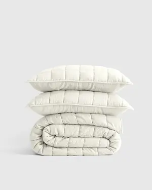 Quince European Linen Box Quilt Set Ivory