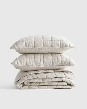 Quince European Linen Box Quilt Set - Sand