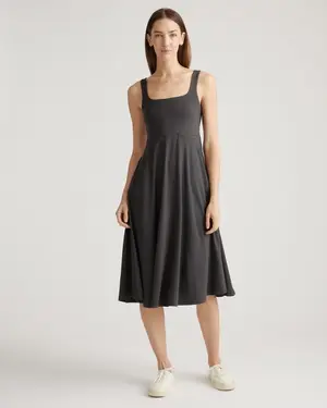 Quince Flowknit Breeze Fit & Flare Midi Dress - Black