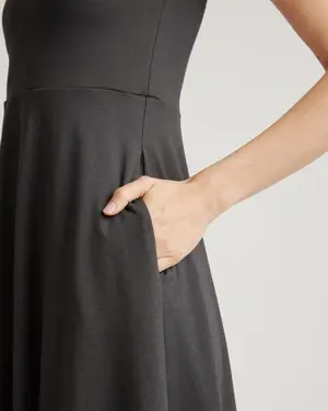 Quince Flowknit Breeze Fit & Flare Midi Dress - Black