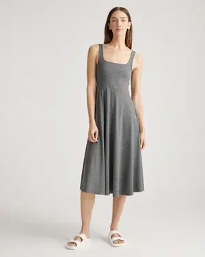 Quince Flowknit Breeze Fit & Flare Midi Dress Charcoal