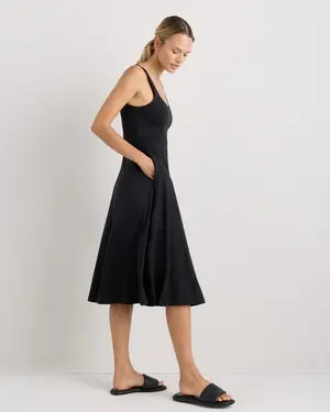 Quince Flowknit Breeze Fit & Flare Midi Dress - True Black
