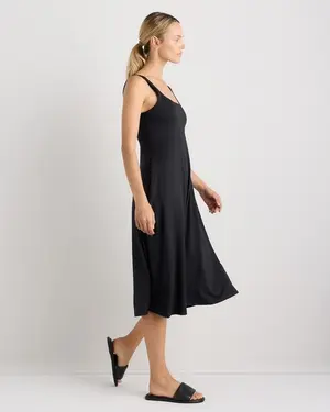 Quince Flowknit Breeze Fit & Flare Midi Dress - True Black