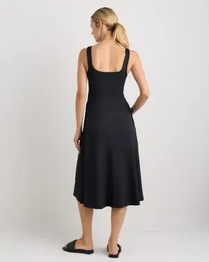 Quince Flowknit Breeze Fit & Flare Midi Dress - True Black