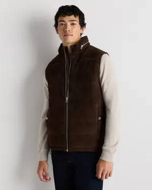 Quince 100% Suede Puffer Vest - Espresso Brown