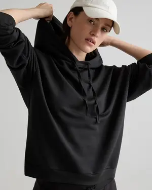 Quince Supersoft Fleece Pullover Hoodie - Black